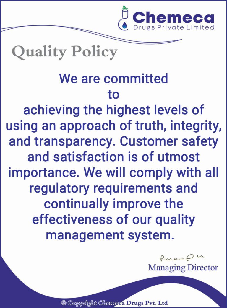 Quality Policy – Chemeca Drugs